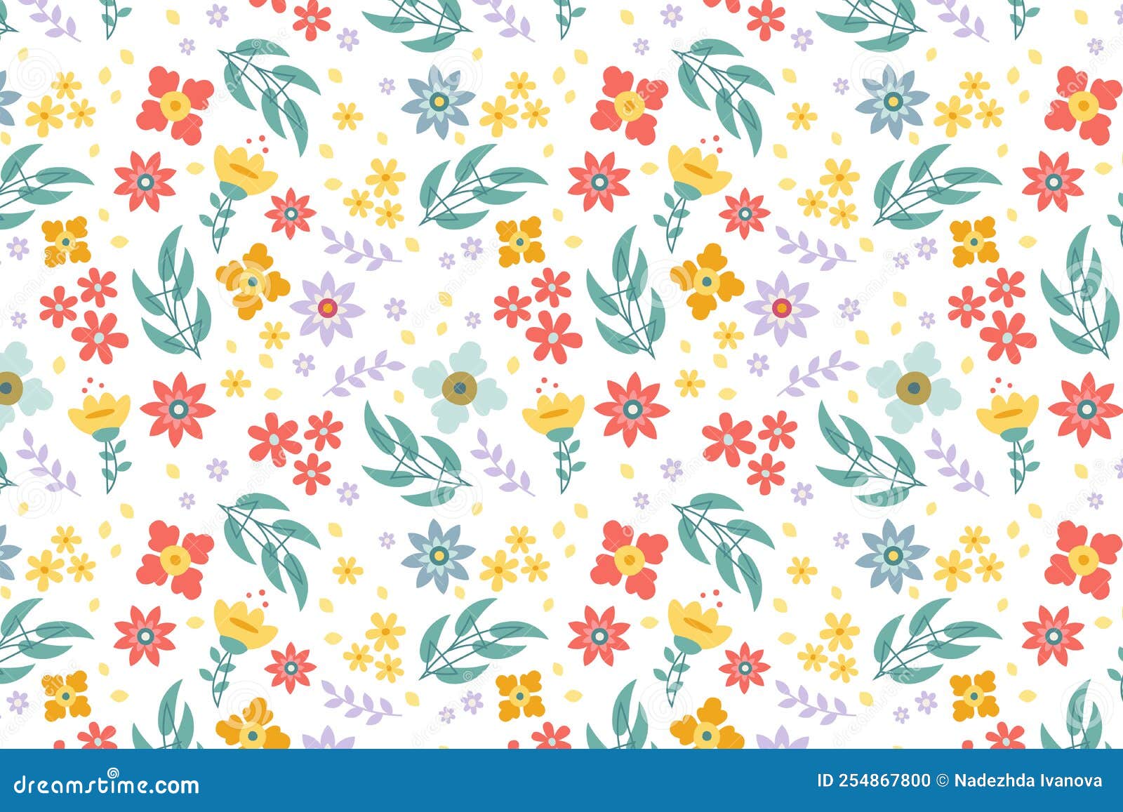 Flat Design Small Flowers Pattern Design Vector Illustration Stock ...