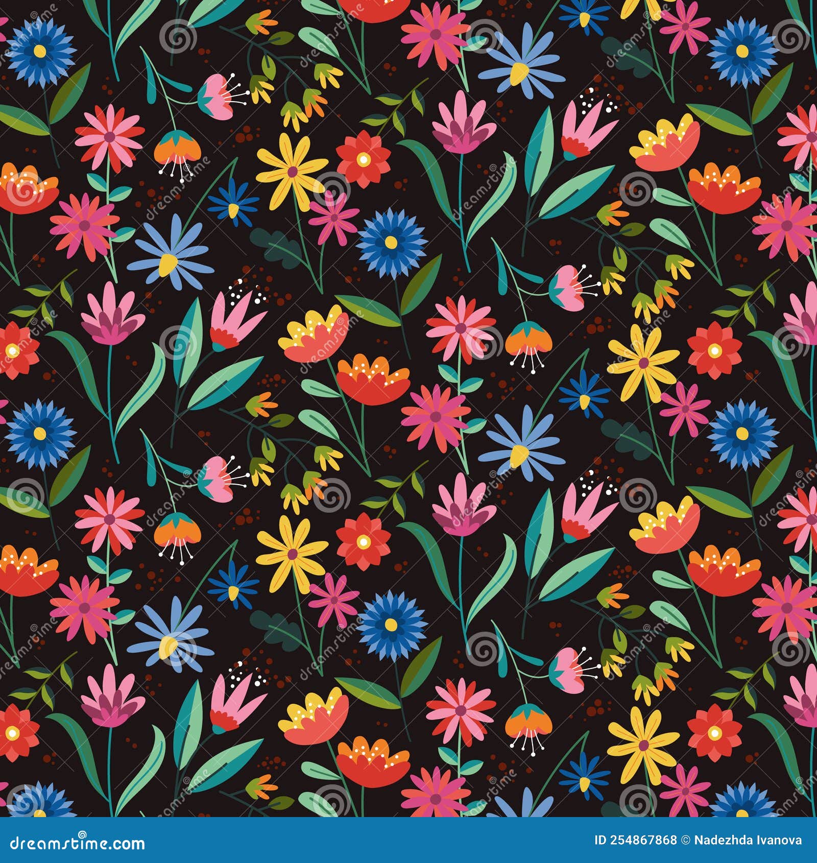 Flat Design Small Flowers Pattern Design Vector Illustration Stock ...