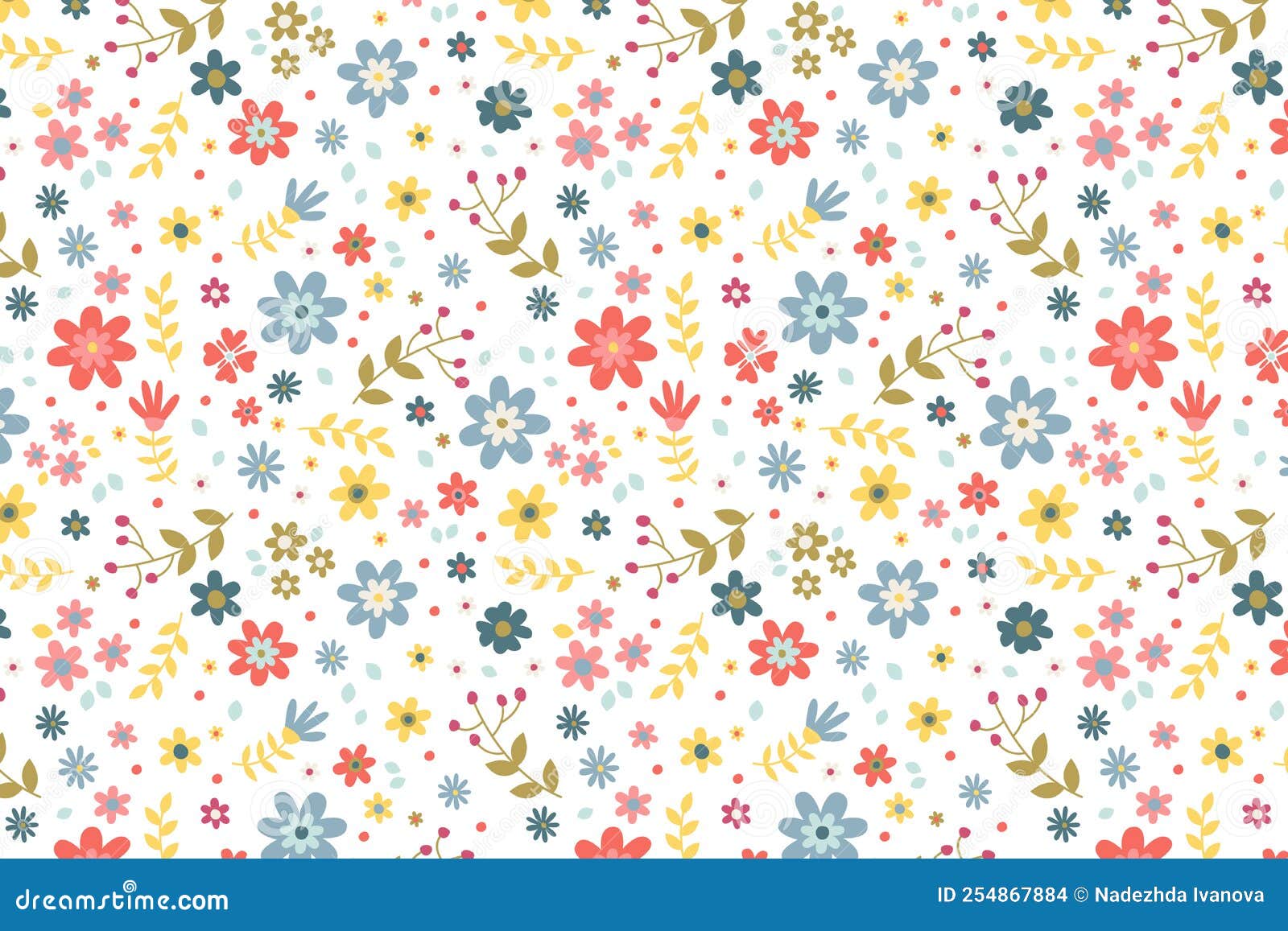 Flat Design Small Flowers Pattern Design Vector Illustration Stock ...