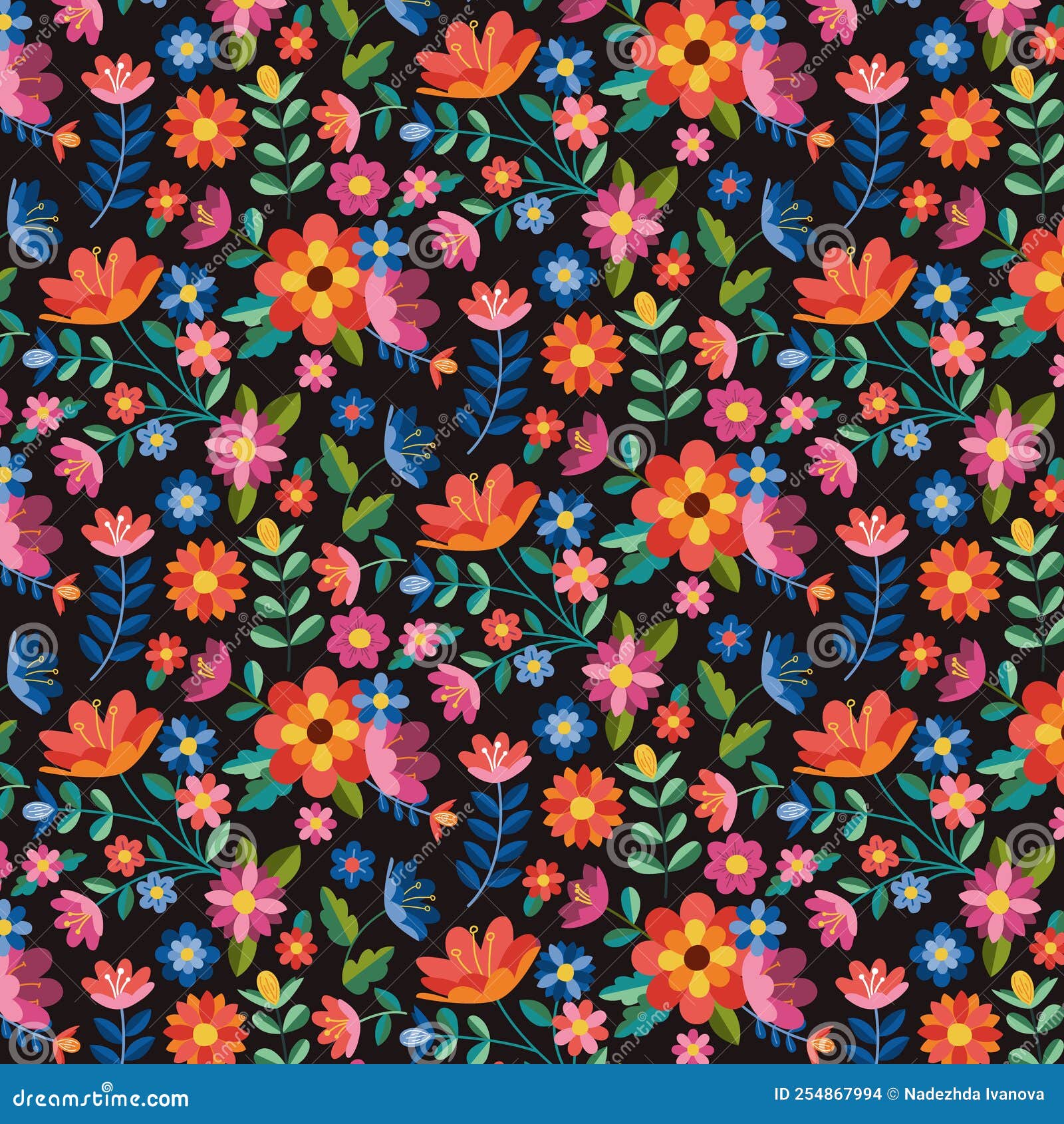 Flat Design Small Flowers Pattern Design Vector Illustration Stock ...
