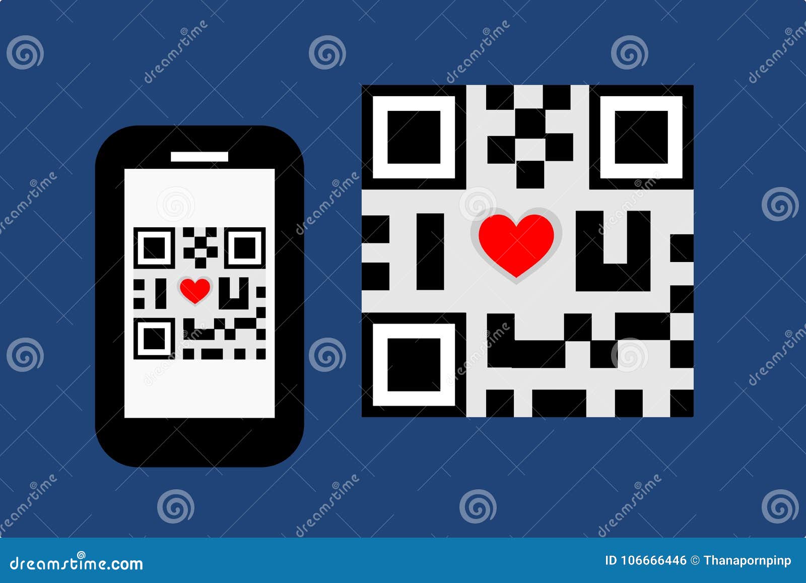 Flat Design of Smartphone and QR Code Whit ` I Love You` Symbol. Stock ...