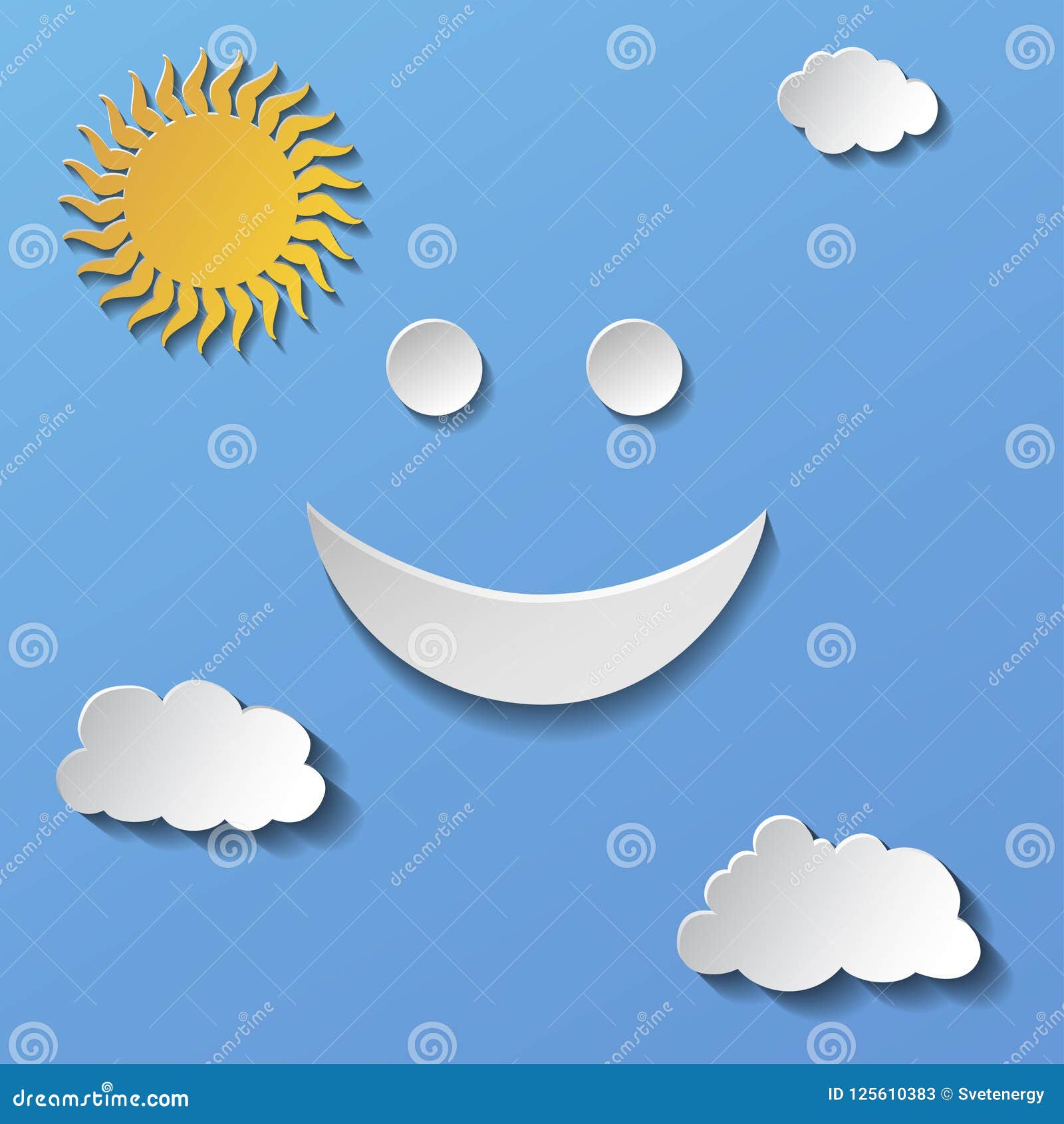 Flat Design Smiling Cartoon Sun Isolated on Blue Background. Stock ... Flat Design Smiling Cartoon Sun Isolated on Blue Background. Stock ...