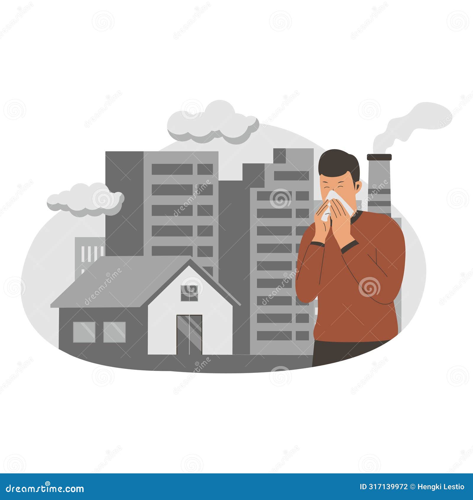 Flat Design of Smog Polluted Urban Stock Vector - Illustration of dirty ...