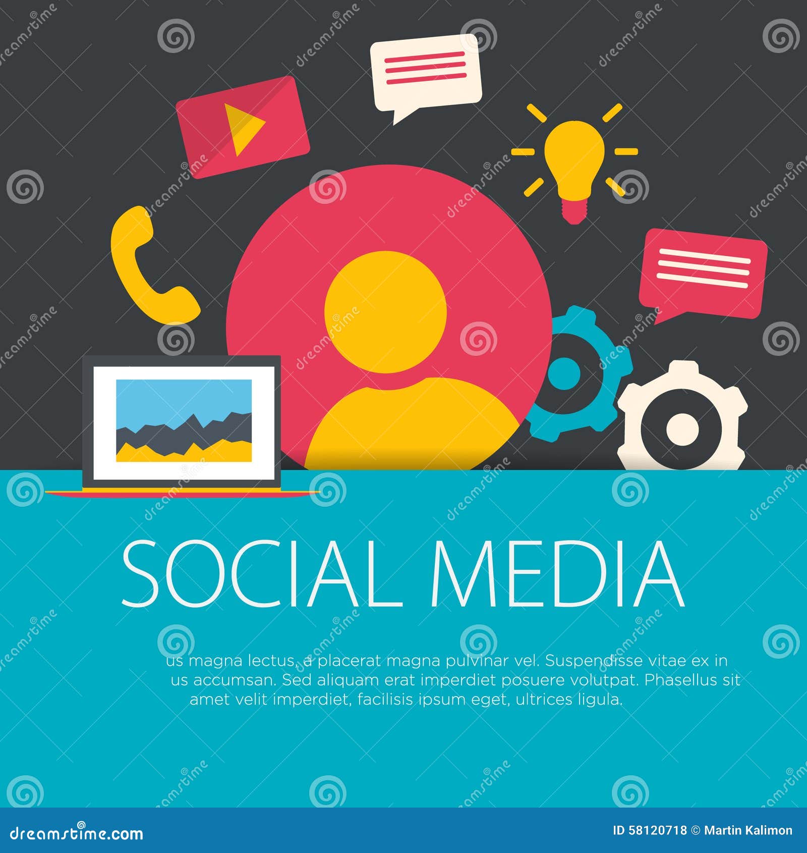 Flat Design Social Media Concept. Stock Vector - Illustration of ...