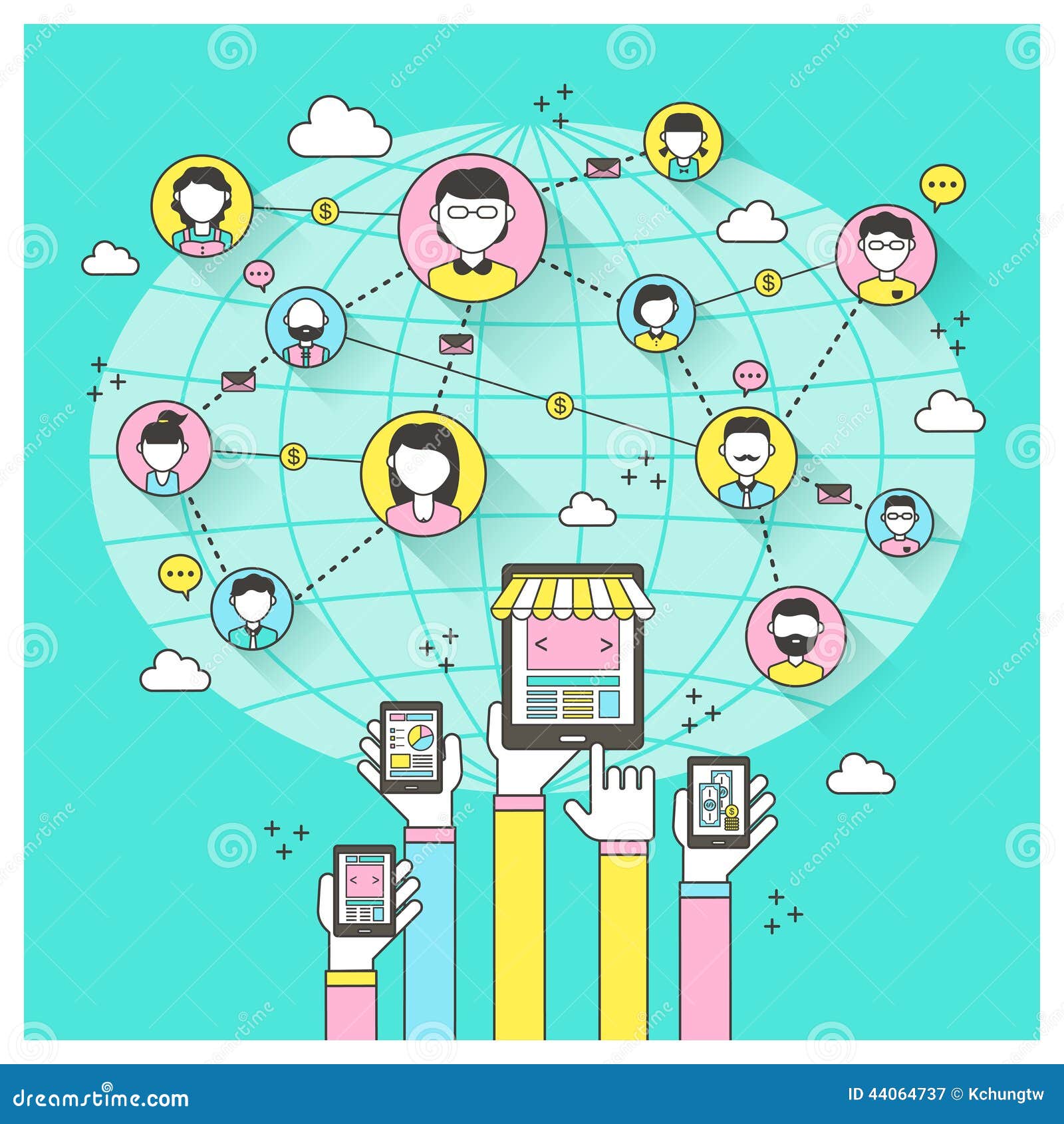 Flat Design for Social Network Concept Stock Vector - Illustration of ...