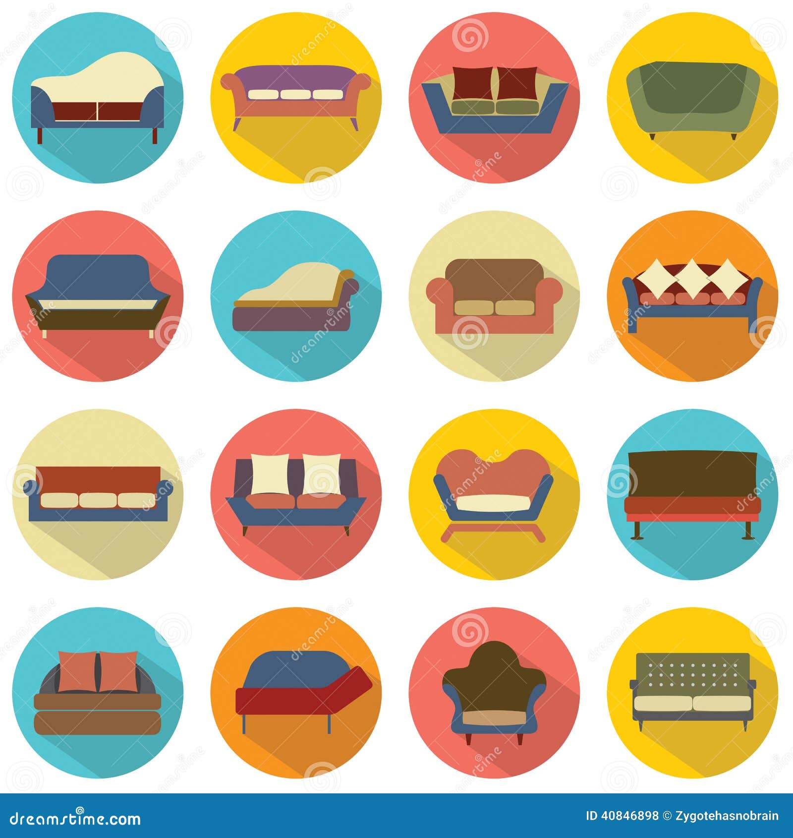Flat Design Sofa Icons stock vector. Illustration of flat - 40846898