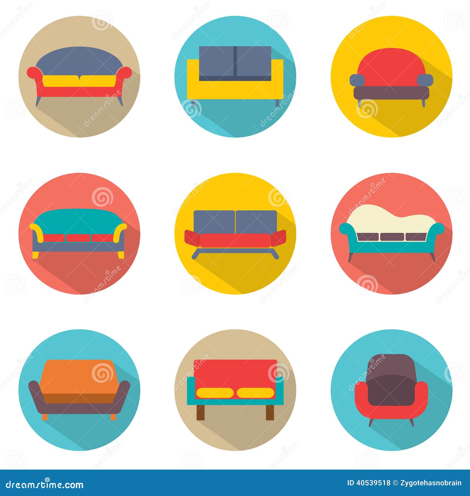 Flat Design Sofa Icons stock vector. Illustration of comfortable - 40539518