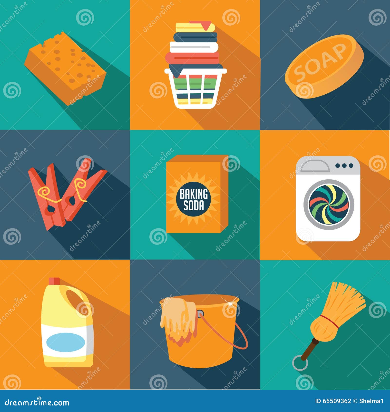 Flat Design Spring Cleaning Icons Stock Vector - Illustration of basket ...