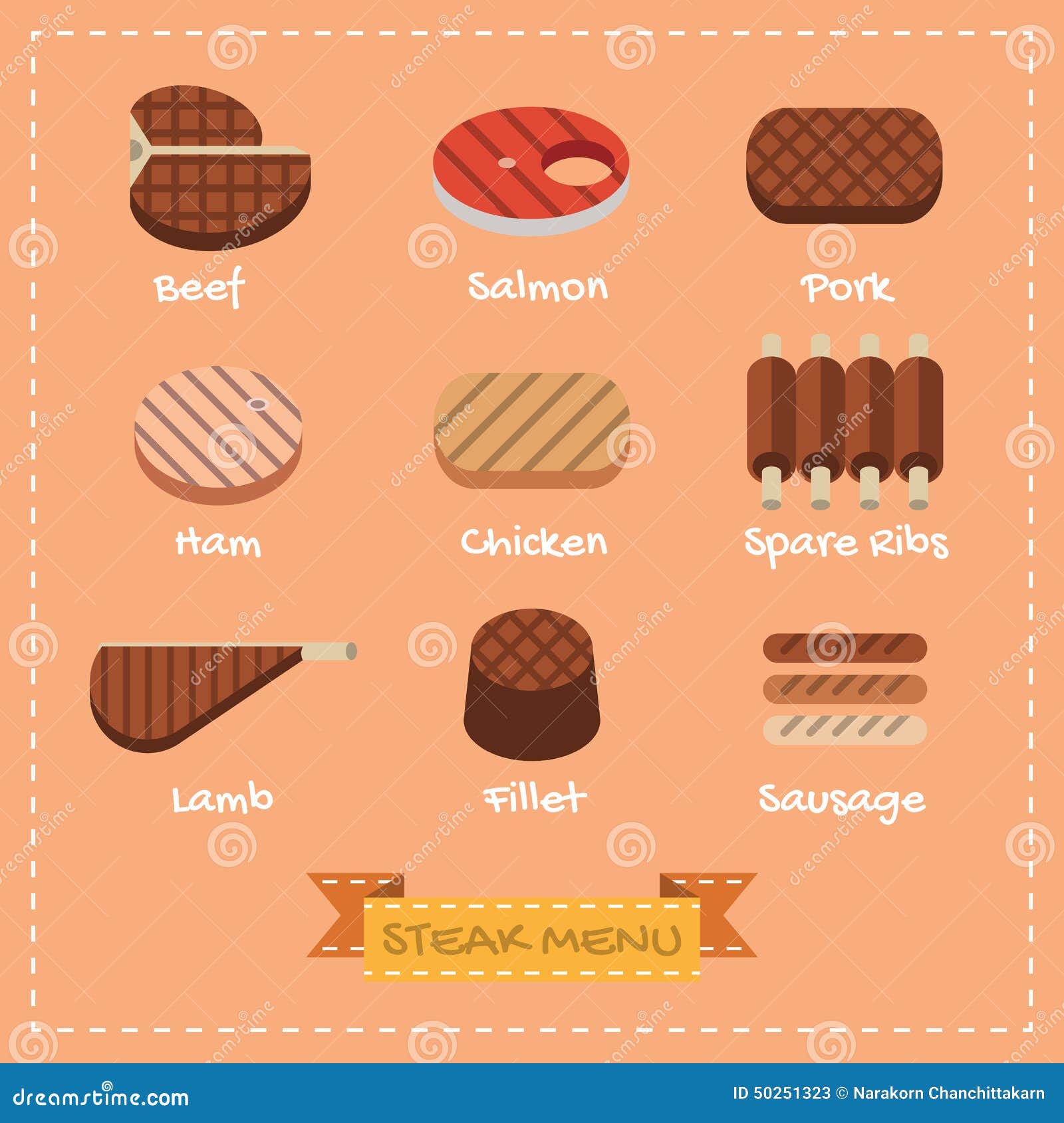 Flat design of steak menu stock vector. Illustration of background ...