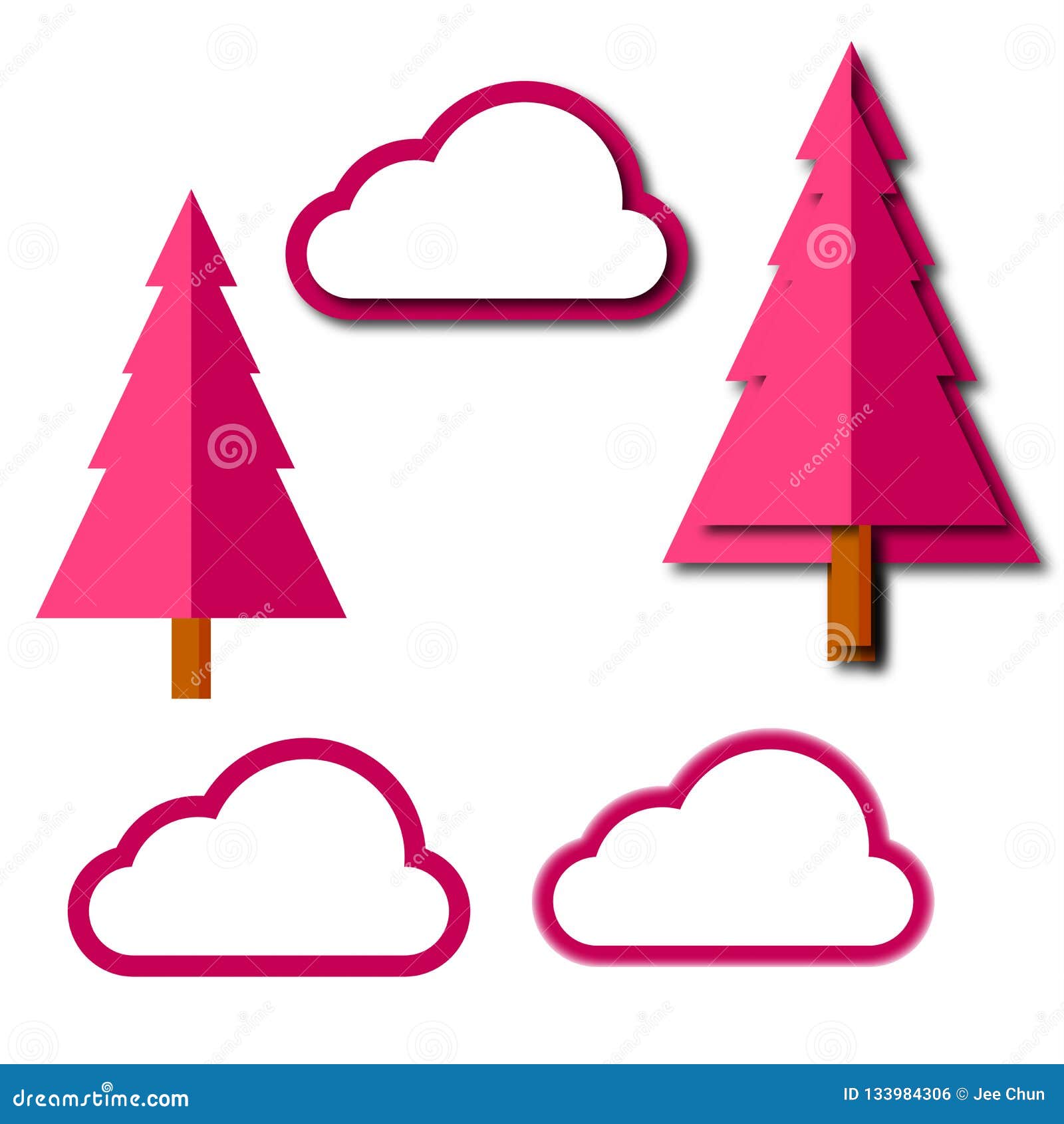 Flat Design Style Abstract Cute Pink Tree and Cloud in Trendy.Isolated ...