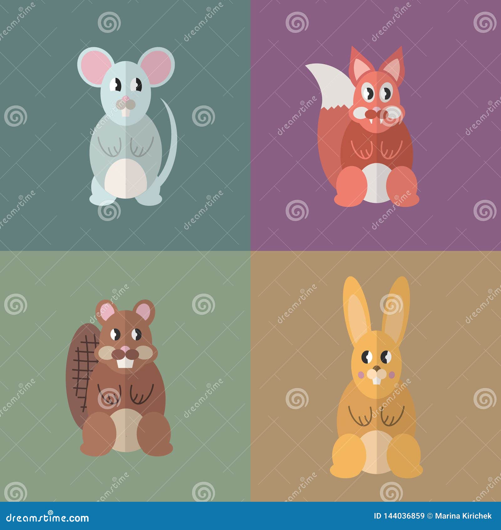 Flat Design Style Animal Avatar Icon Set. Vector Illustration Stock ...