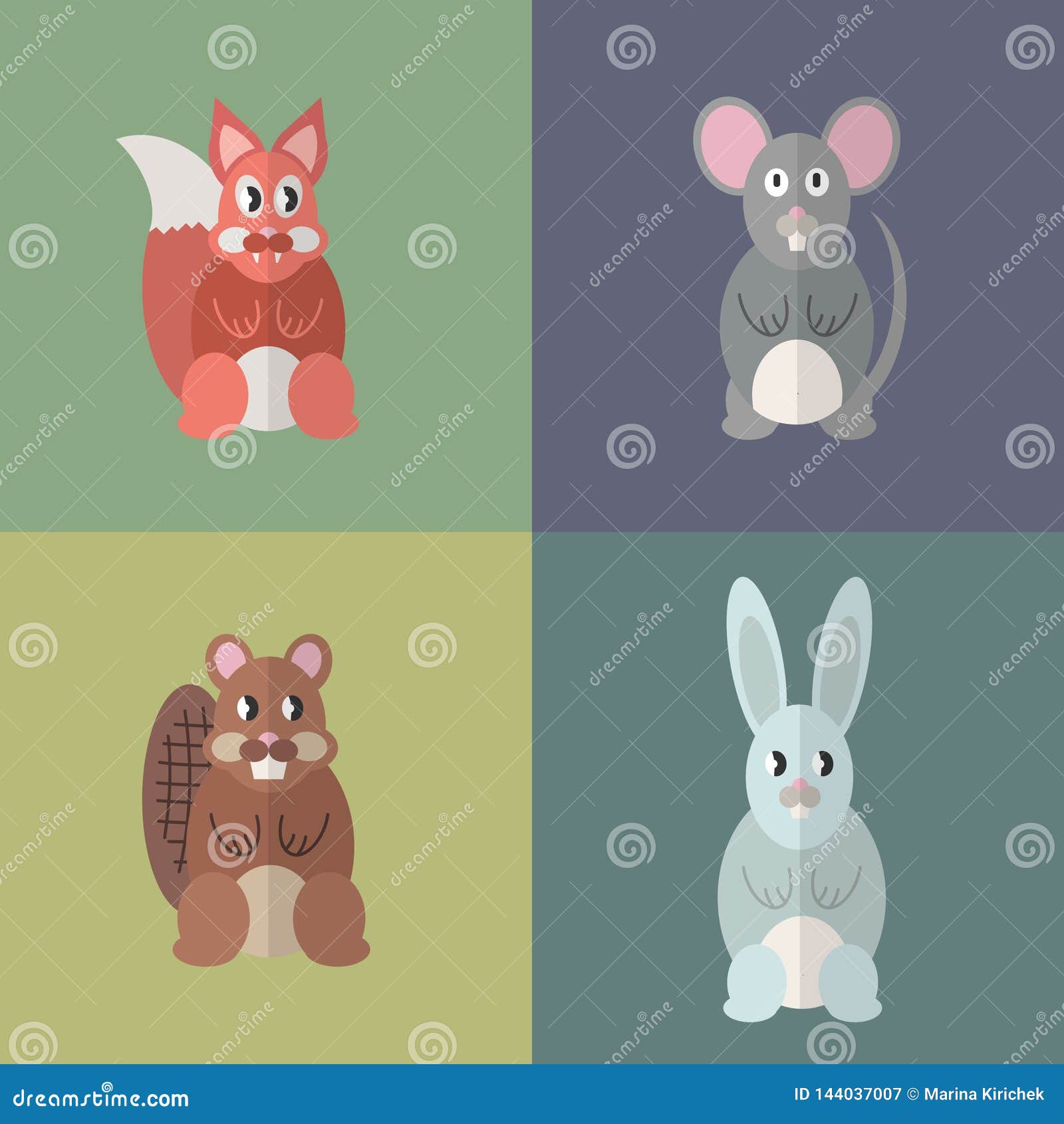 Flat Design Style Animal Avatar Icon Set. Vector Illustration Stock ...