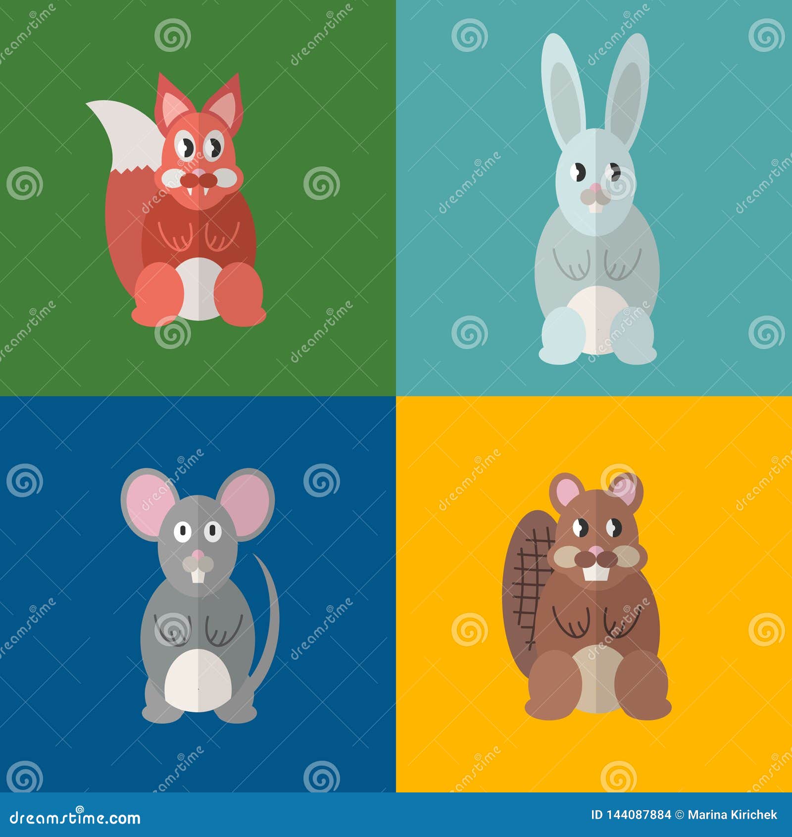 Flat Design Style Animal Avatar Icon Set. Vector Illustration Stock ...