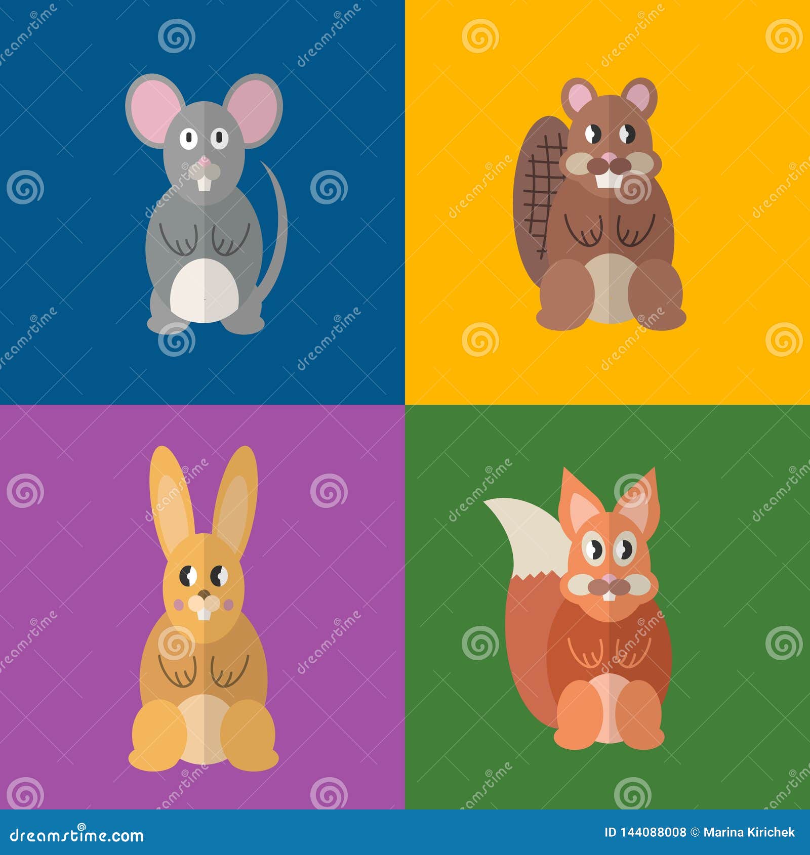Flat Design Style Animal Avatar Icon Set. Vector Illustration Stock ...