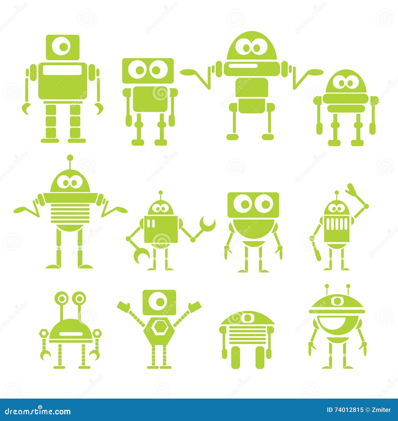 Flat Design Style Green Robots and Cyborgs. Stock Vector - Illustration ...