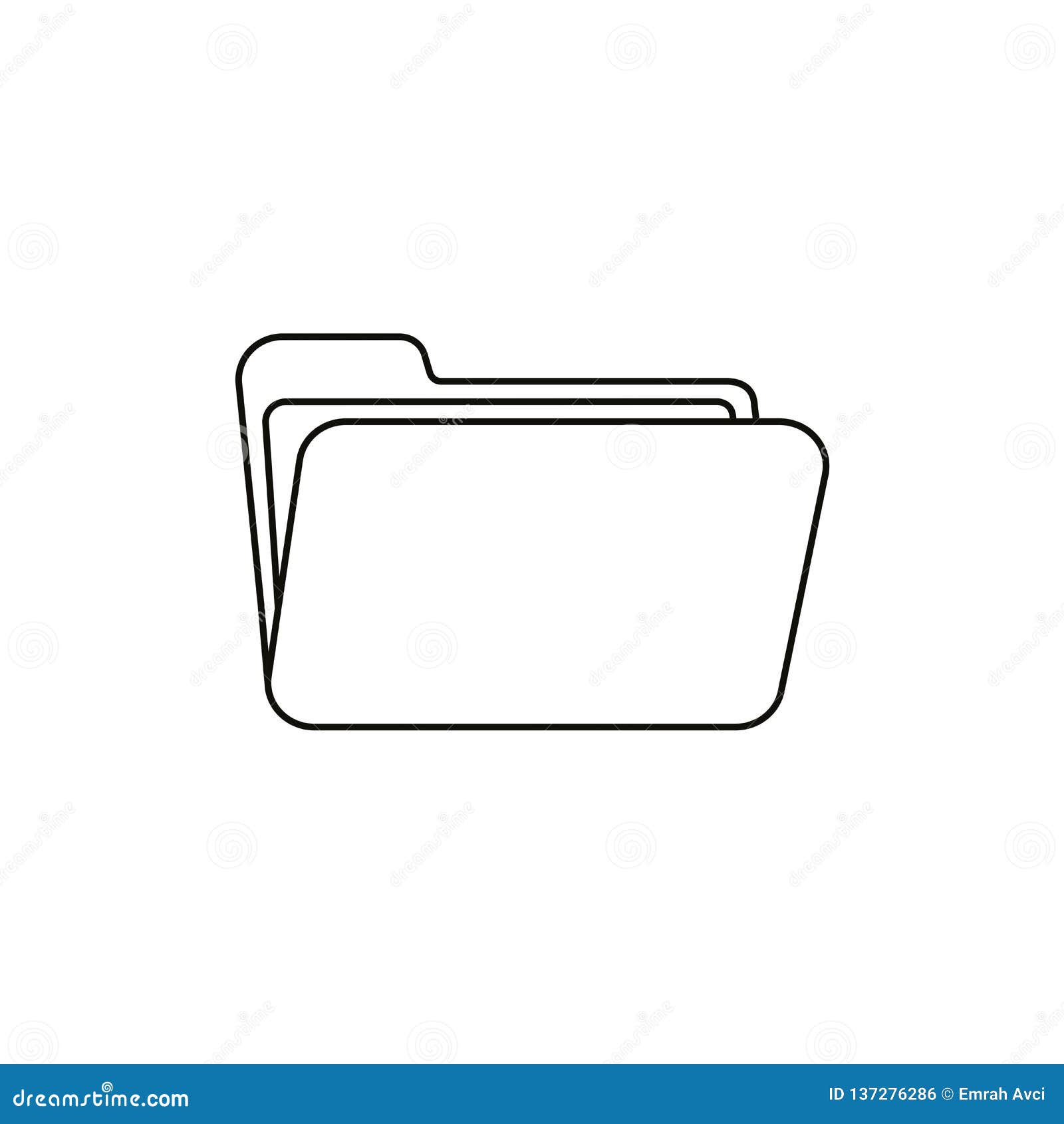 Flat Design Style Vector Of Open Folder Icon On White. Black Outlines ...