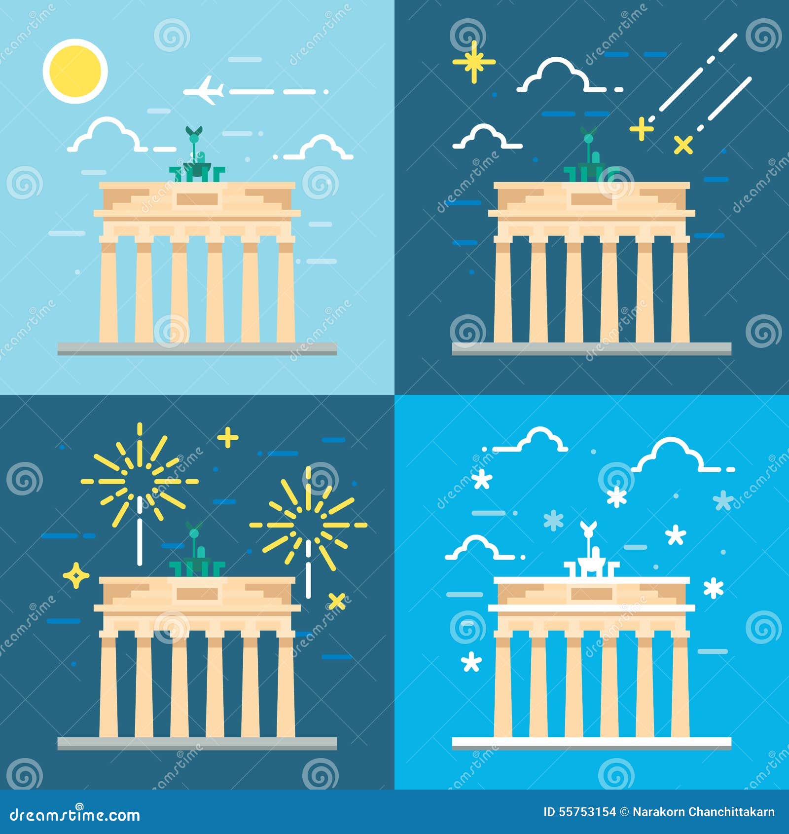 Flat Design 4 Styles of Brandenburg Gate Berlin Germany Stock Vector ...