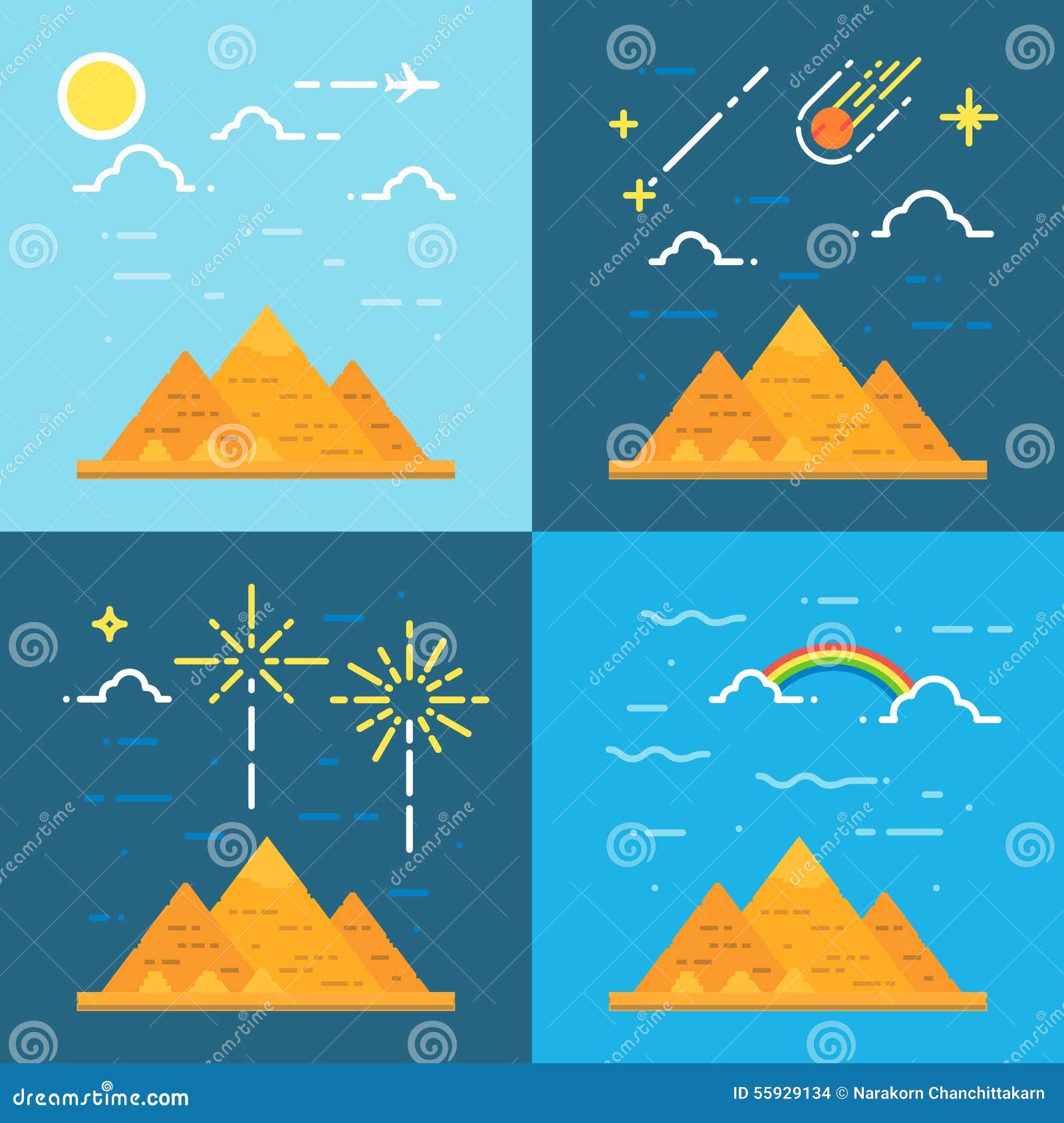 Flat Design 4 Styles of Pyramids of Giza Egypt Stock Vector ...