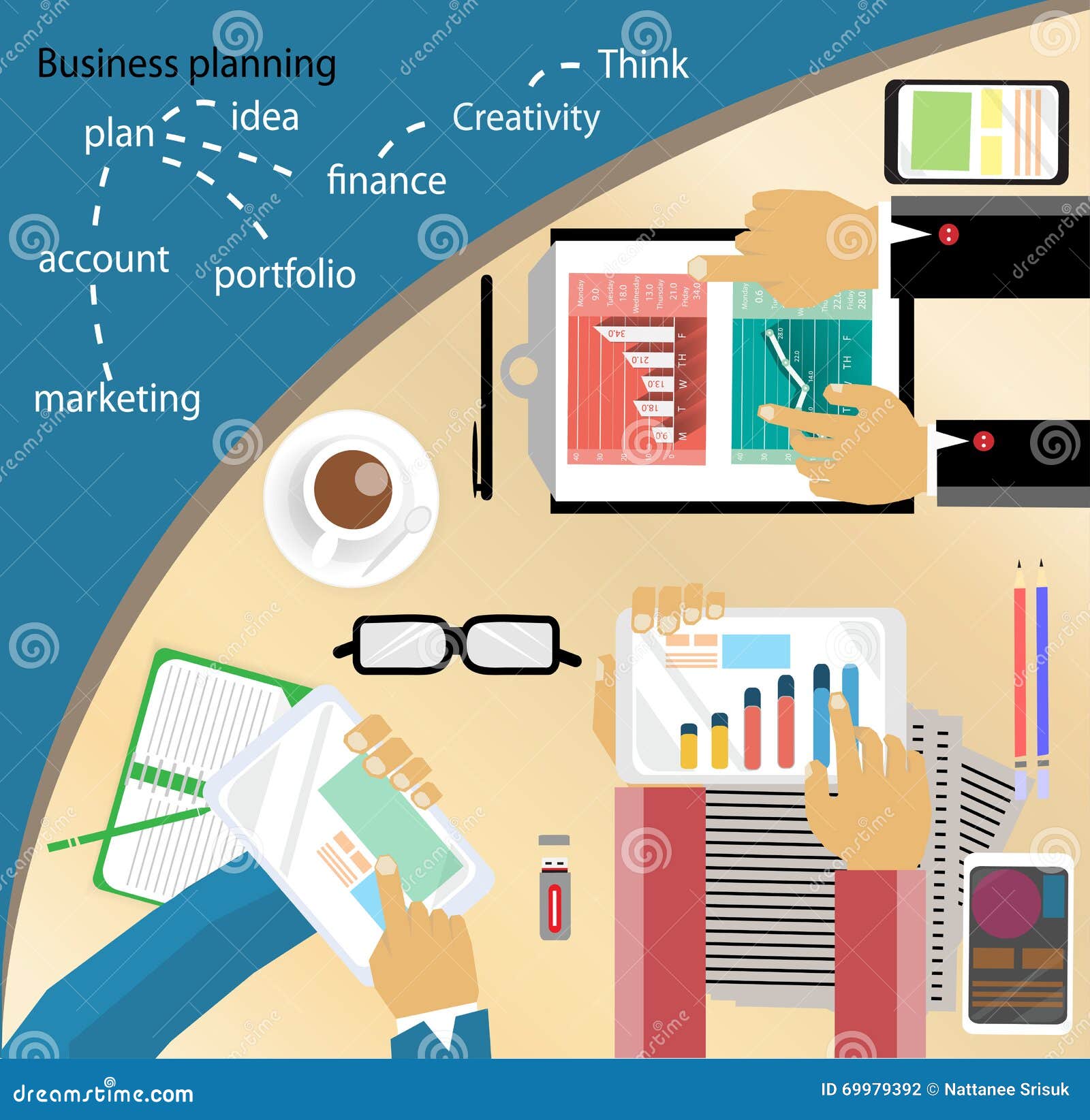 Flat Design Stylish Vector Illustration of Routine Organization of ...