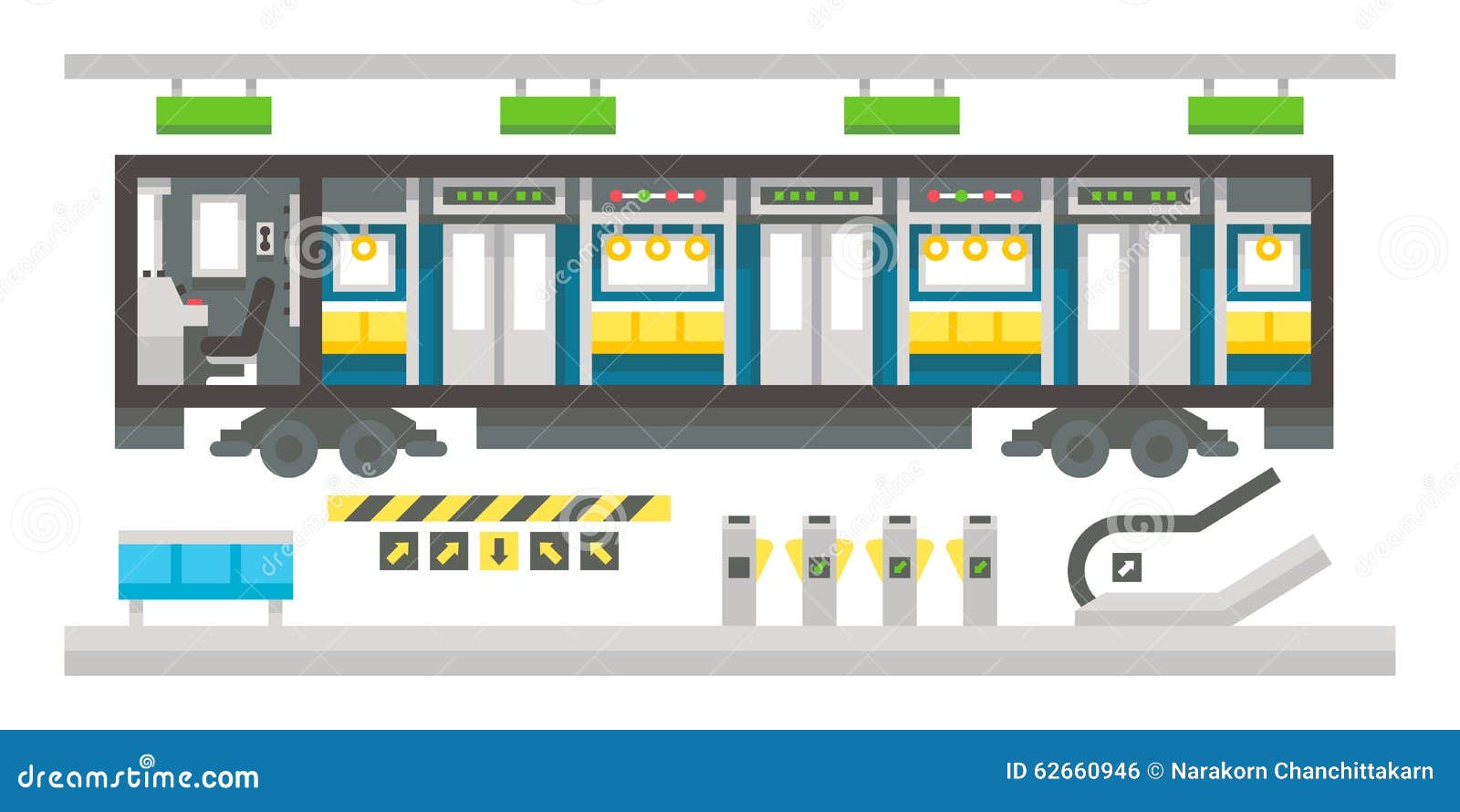 Flat Design Subway Train Interior Stock Vector - Illustration of side ...