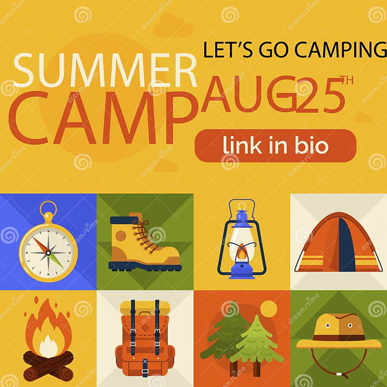Flat Design Summer Camp Post Vector Illustration Stock Vector ...