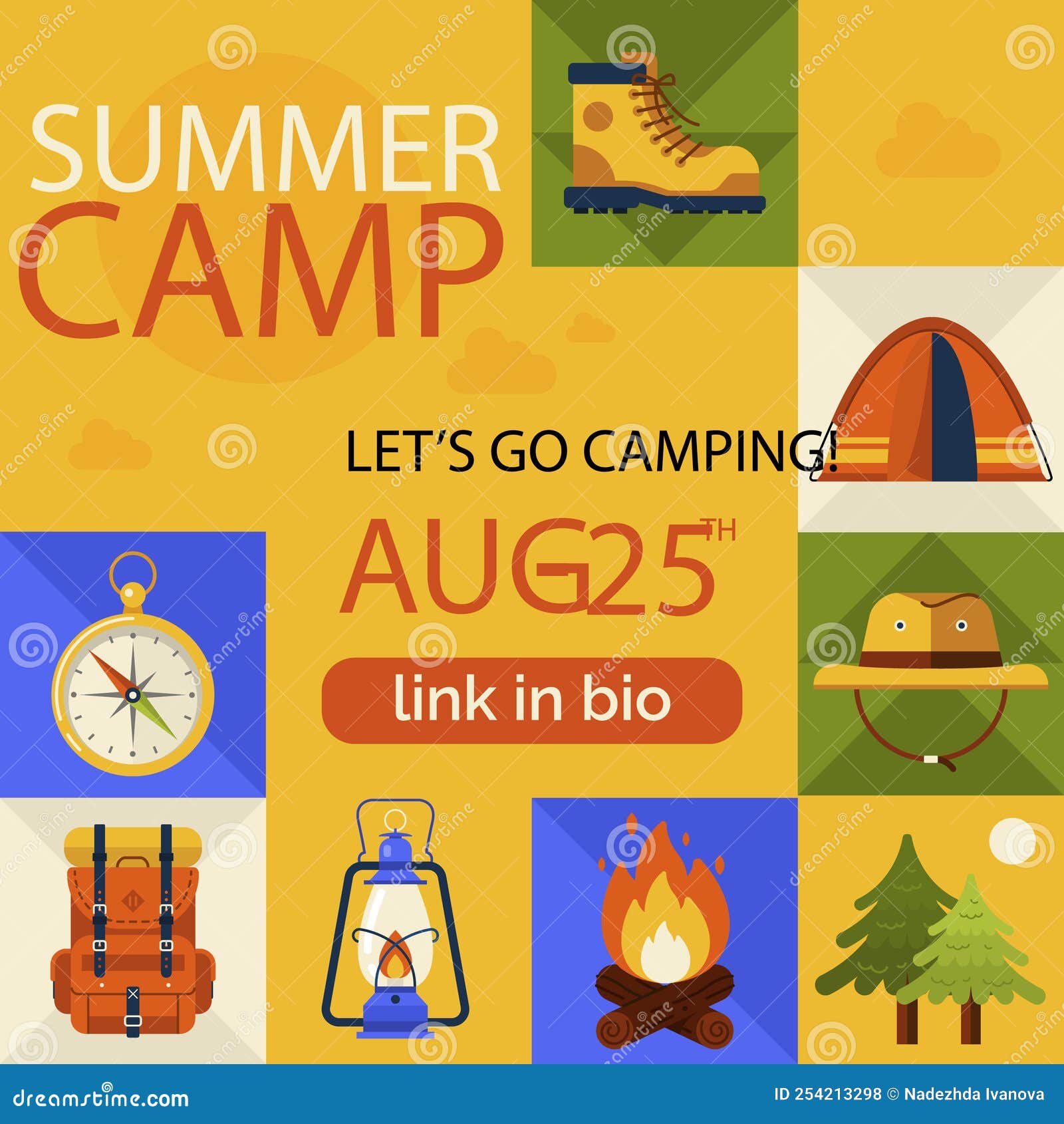 Flat Design Summer Camp Post Vector Illustration Stock Vector ...