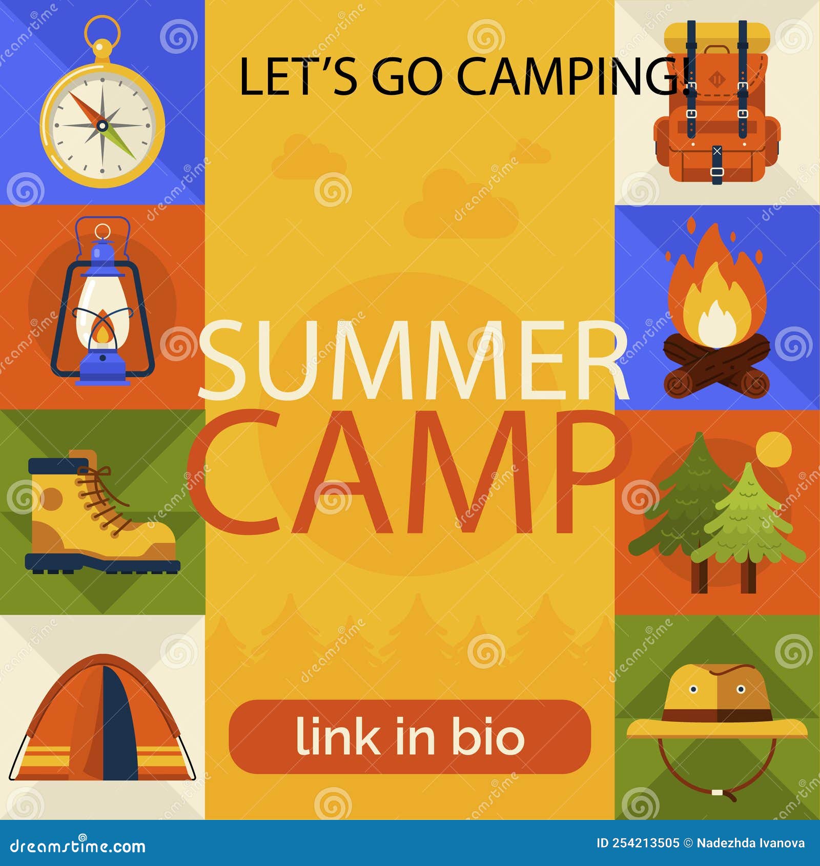 Flat Design Summer Camp Post Vector Illustration Stock Vector ...