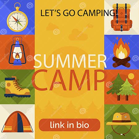 Flat Design Summer Camp Post Vector Illustration Stock Vector ...