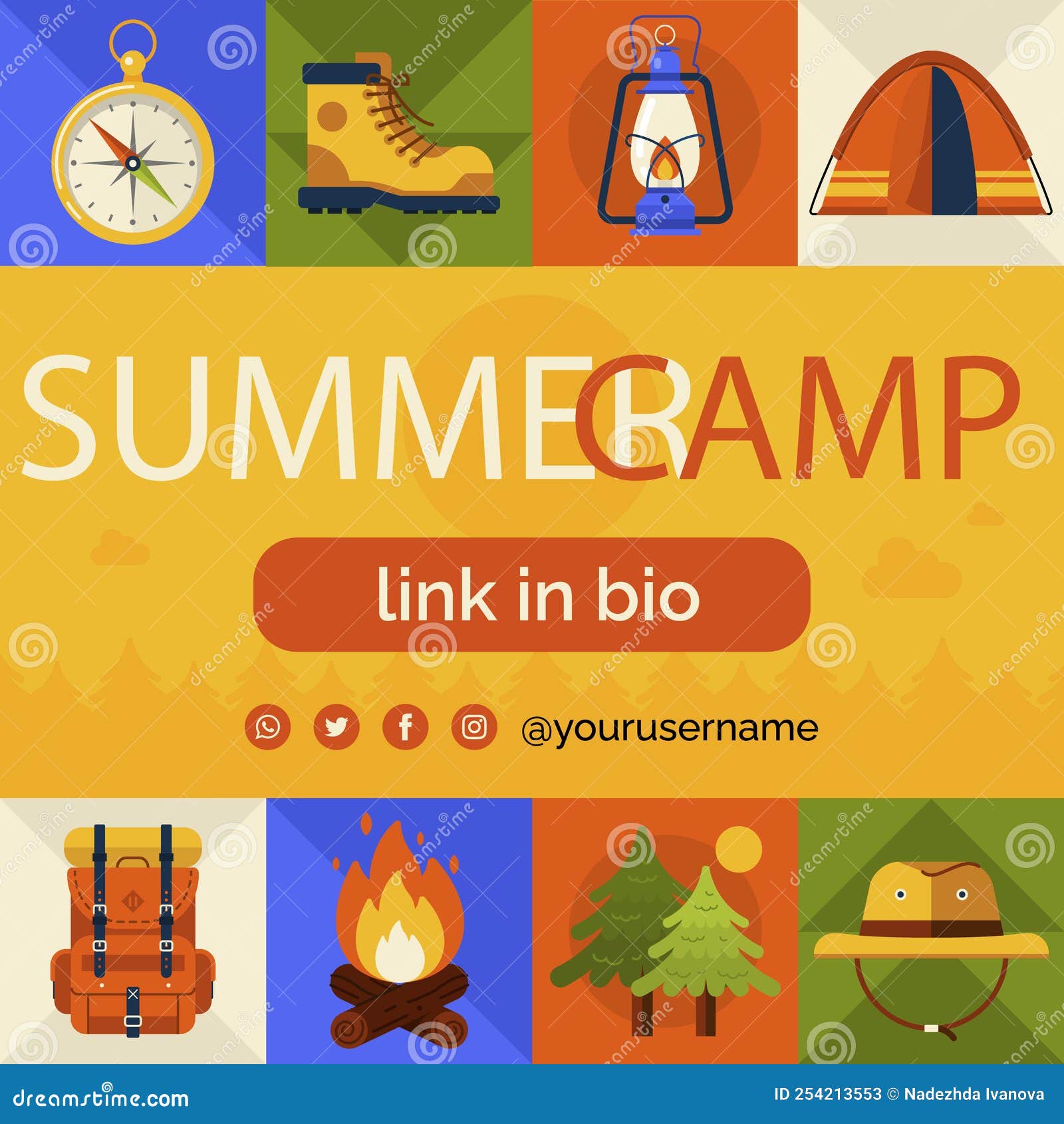Flat Design Summer Camp Post Vector Illustration Stock Vector ...