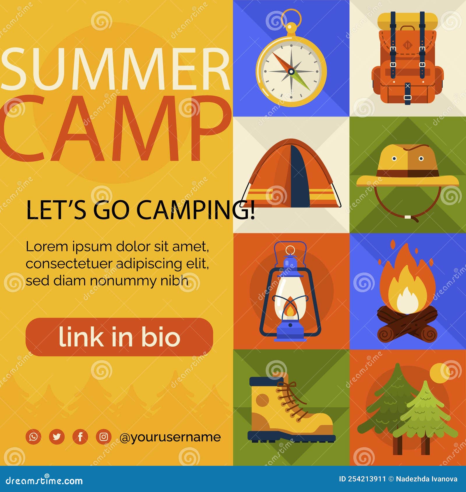 Flat Design Summer Camp Post Vector Illustration Stock Vector ...
