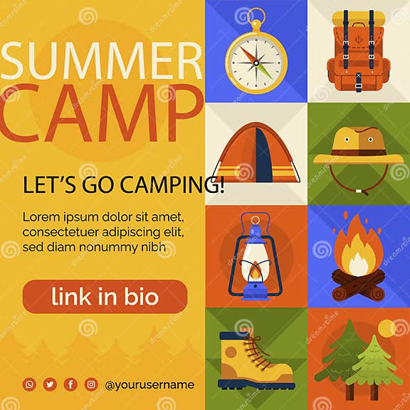 Flat Design Summer Camp Post Vector Illustration Stock Vector ...