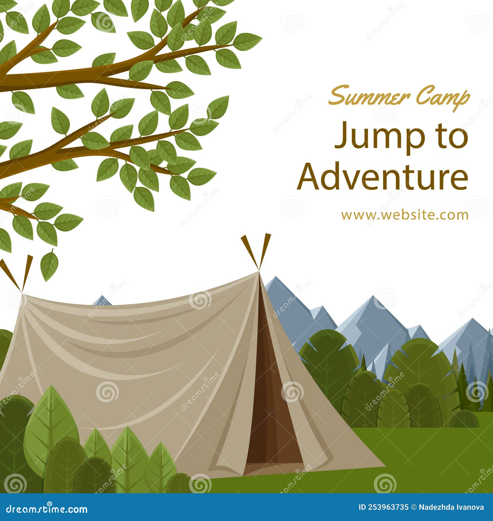 Flat Design Summer Camp Template Vector Illustration Stock Vector ...