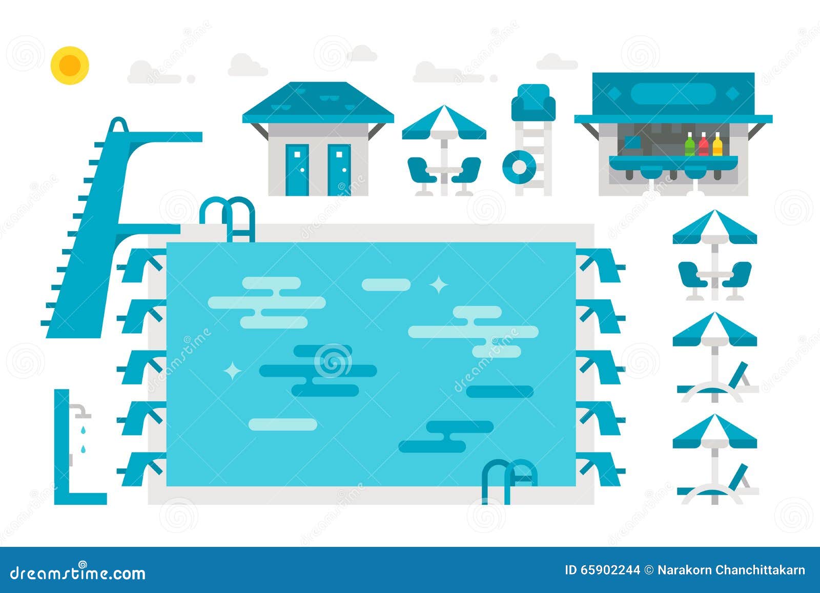 Flat Design Swimming Pool Set Stock Vector - Illustration of outdoor ...
