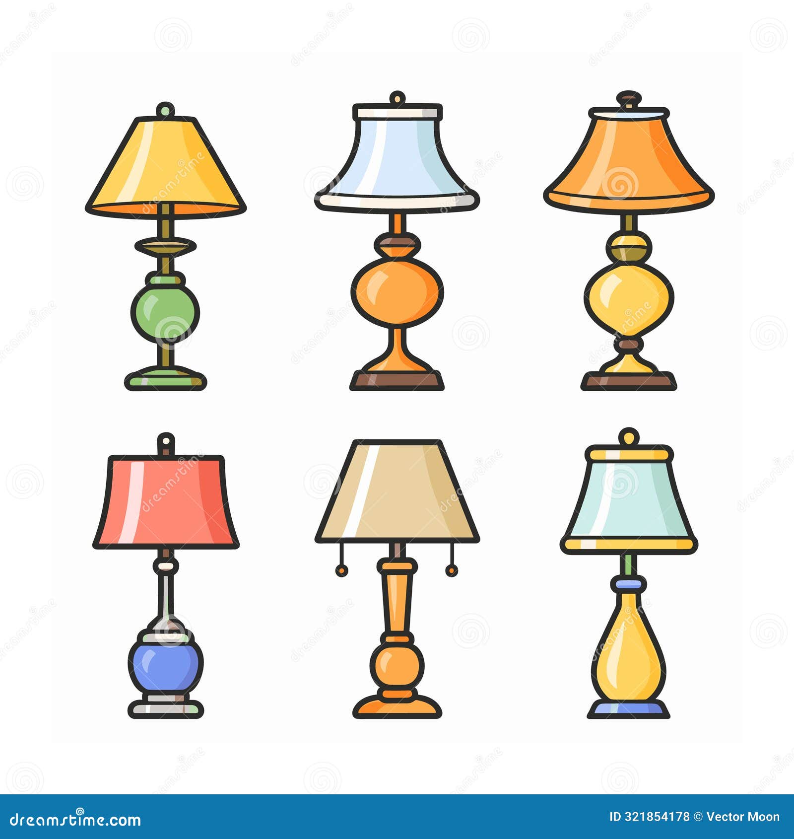 Flat Design Table Lamps Collection Isolated White Background. Assorted ...