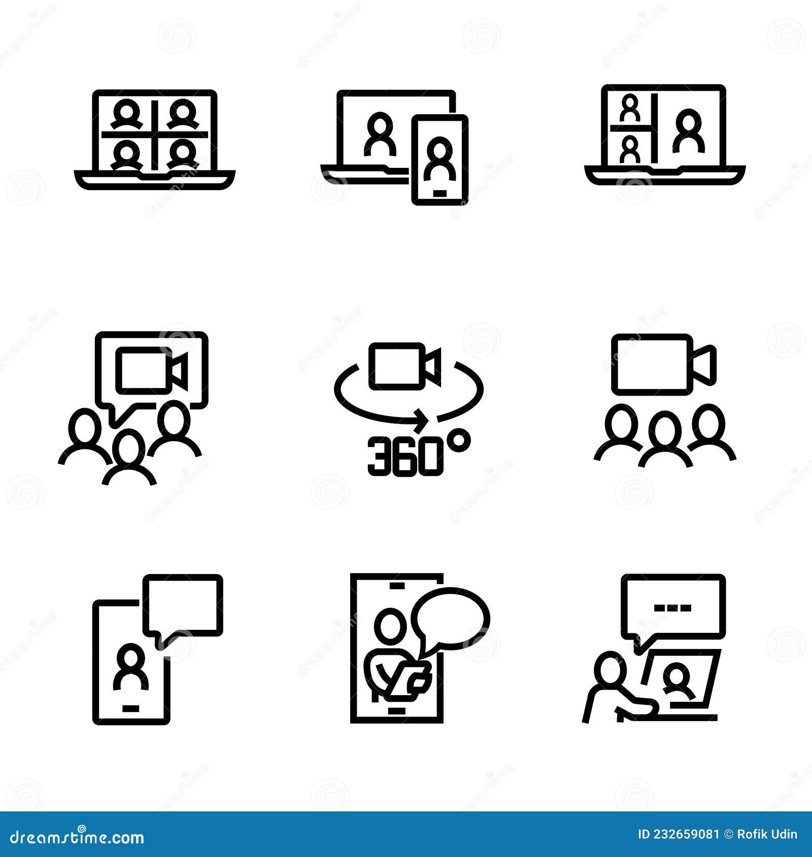 Flat Design Template Virtual Meets an Icon. Monoline Drawing Style ...