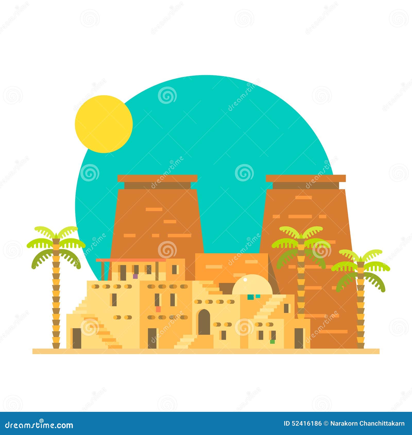 Flat Design of Thebes Luxor Temple in Egypt Stock Vector - Illustration ...
