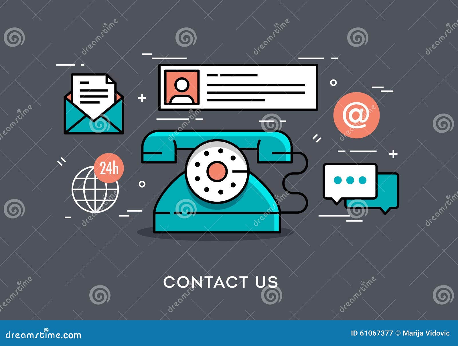 Flat Design Thin Line Concept Banner for Contact Stock Vector ...