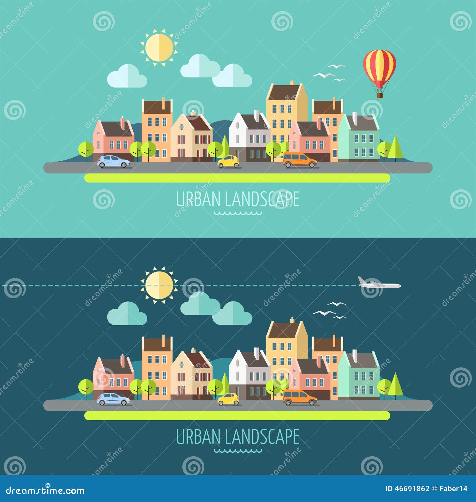 Flat design townscape stock vector. Illustration of home - 46691862