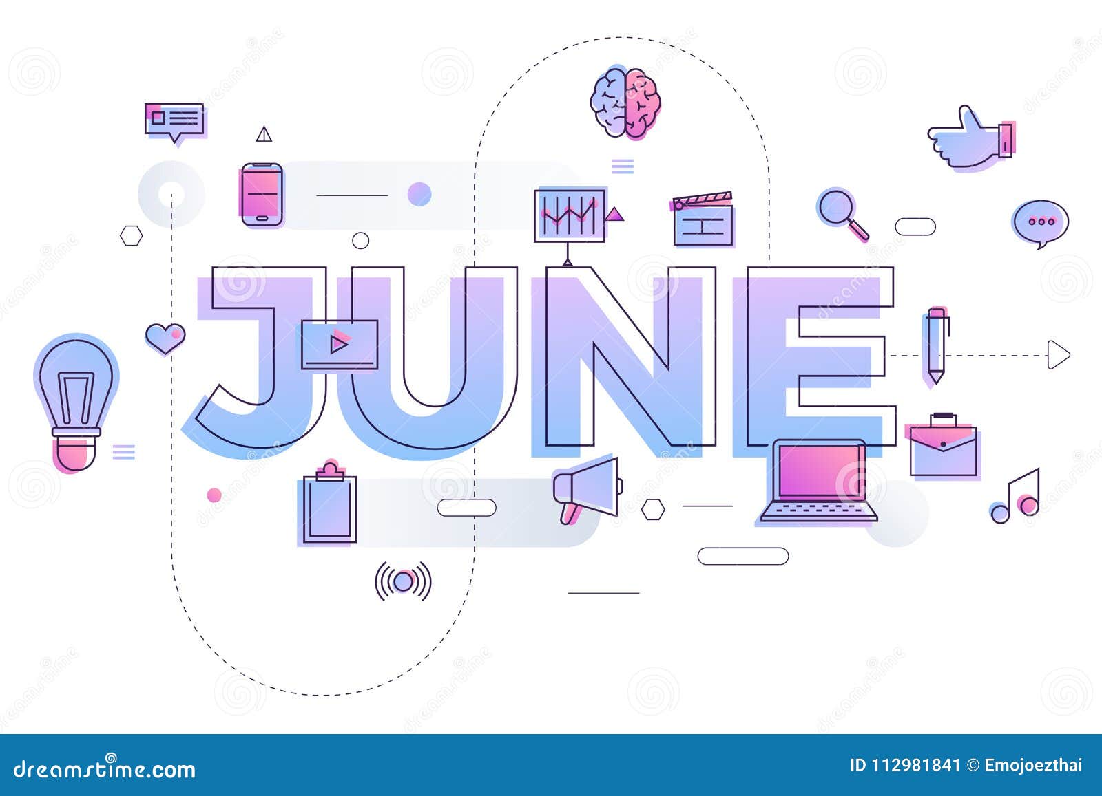 Flat Design Typography Concept Month. Building Text with Thin Line Icon ...