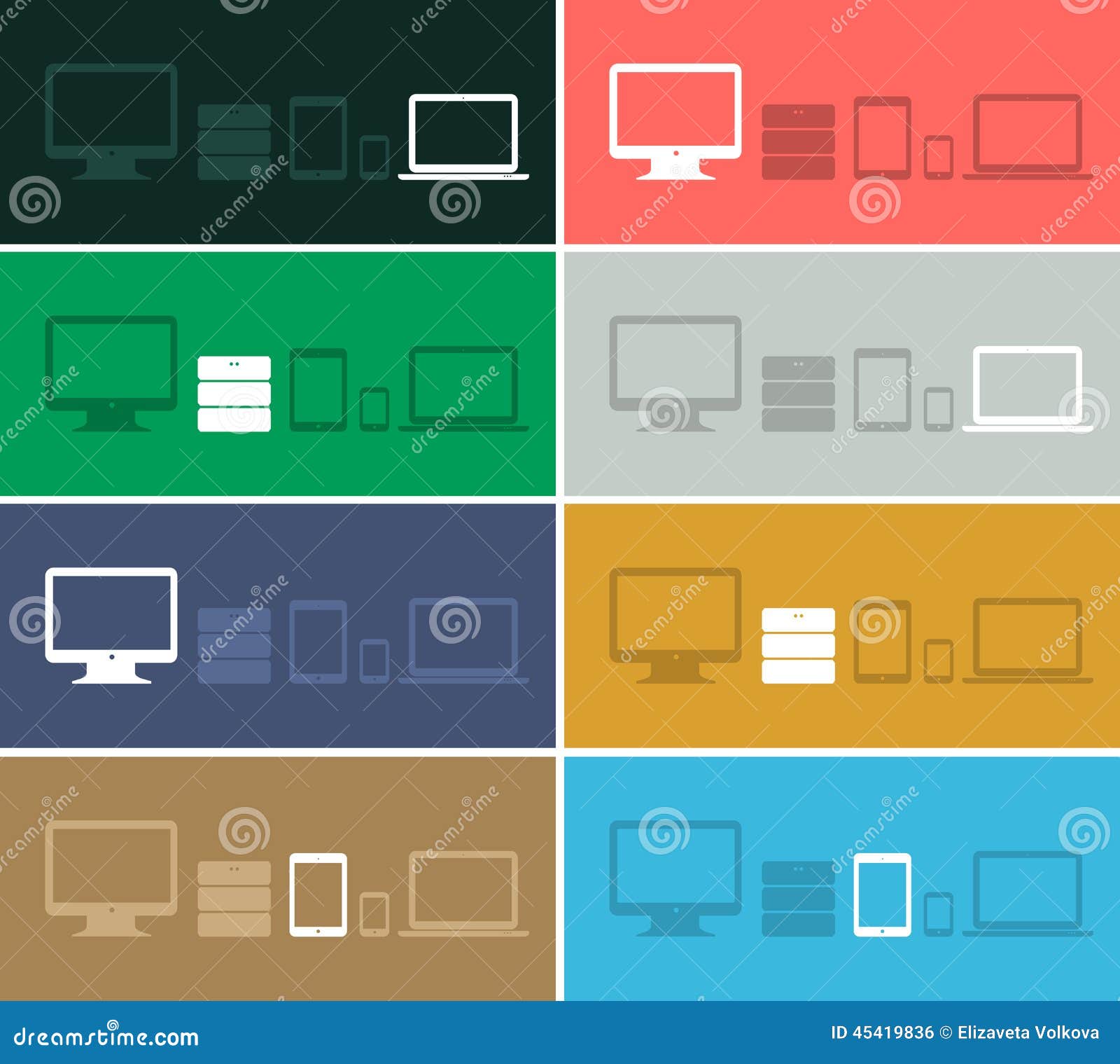 Flat Design Ui Device Icons Collections on Colored Stock Vector ...