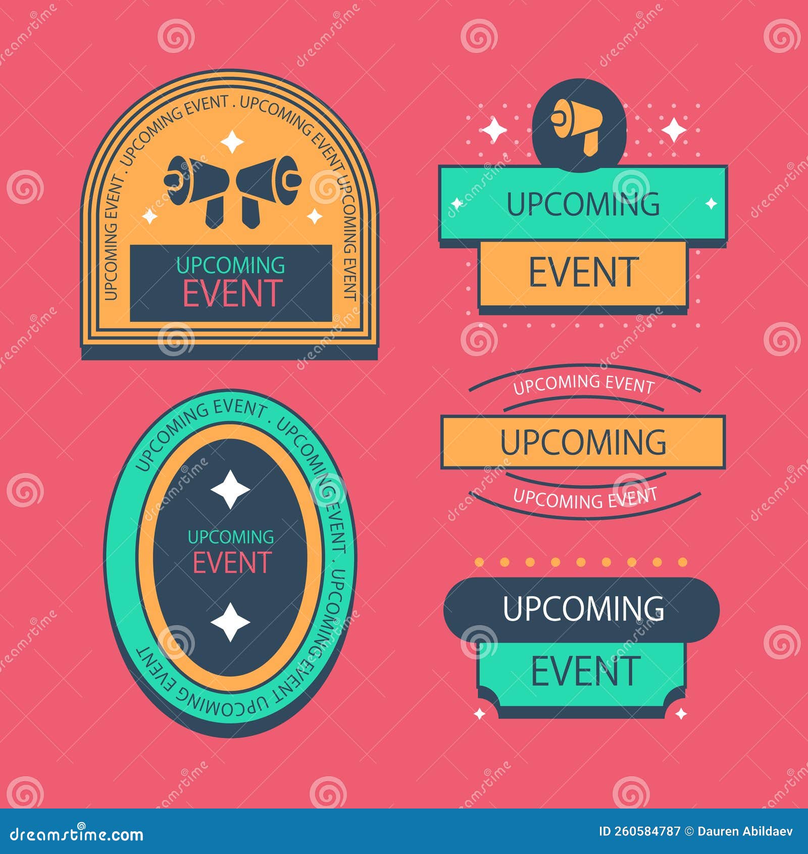 Flat Design Upcoming Events Label Set Vector Illustration. Stock Vector ...