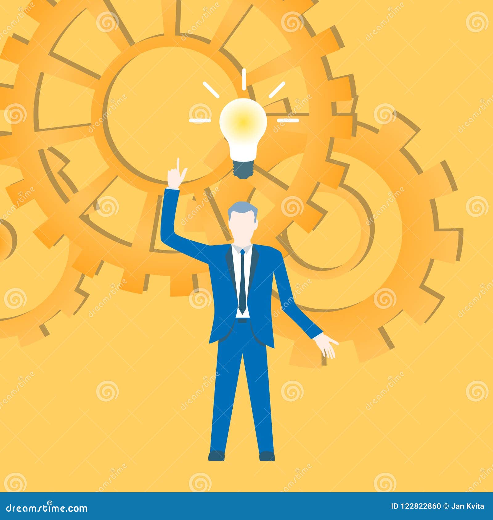 Flat Design Vector with a Businessman Inventing an Idea with Cogwheels ...