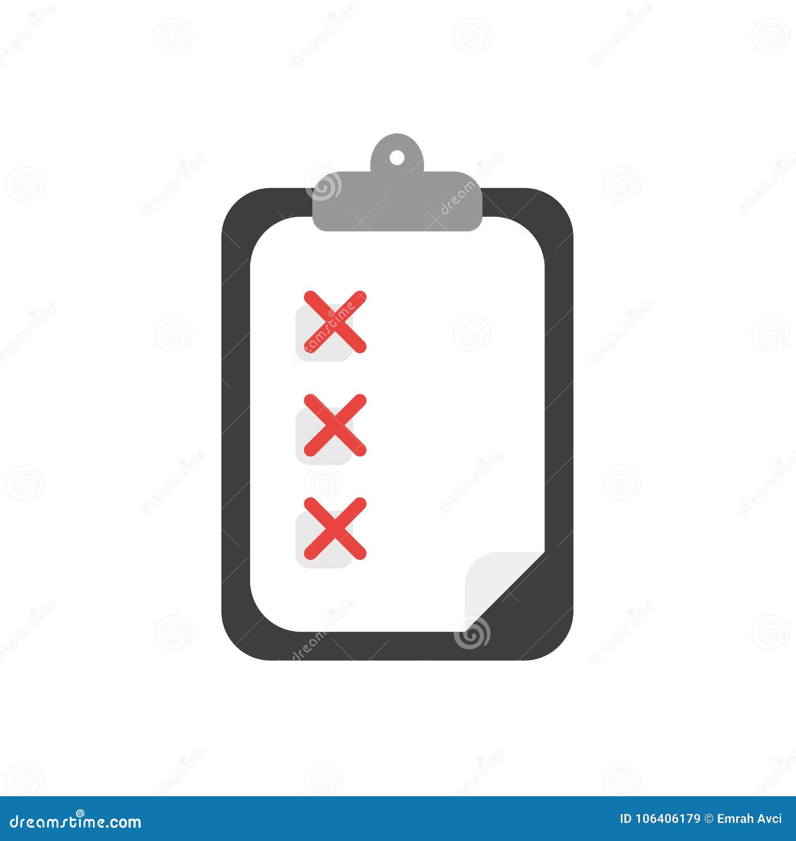 Flat Design Vector Concept of Clipboard with Paper and X Marks Stock ...