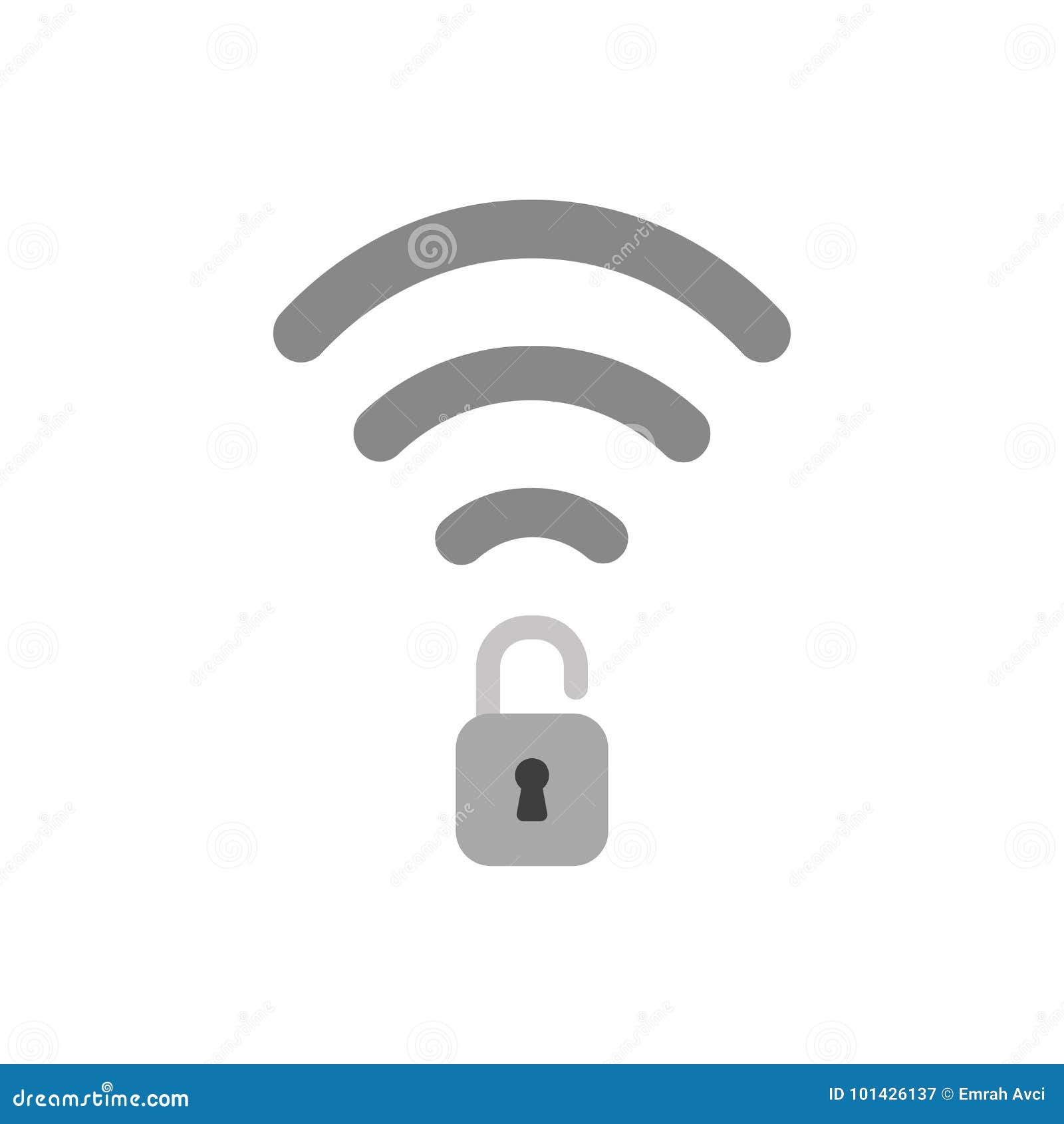 Flat Design Vector Concept of Wifi Symbol with Unlocked Padlock Stock ...