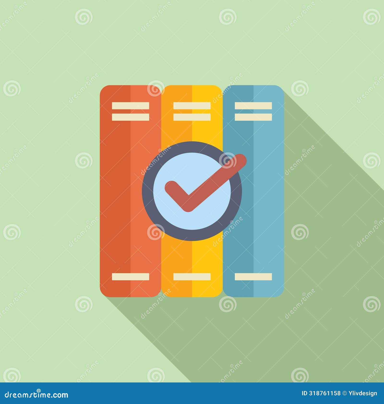 Flat Design Vector of Four Books with a Checkmark, Symbolizing ...