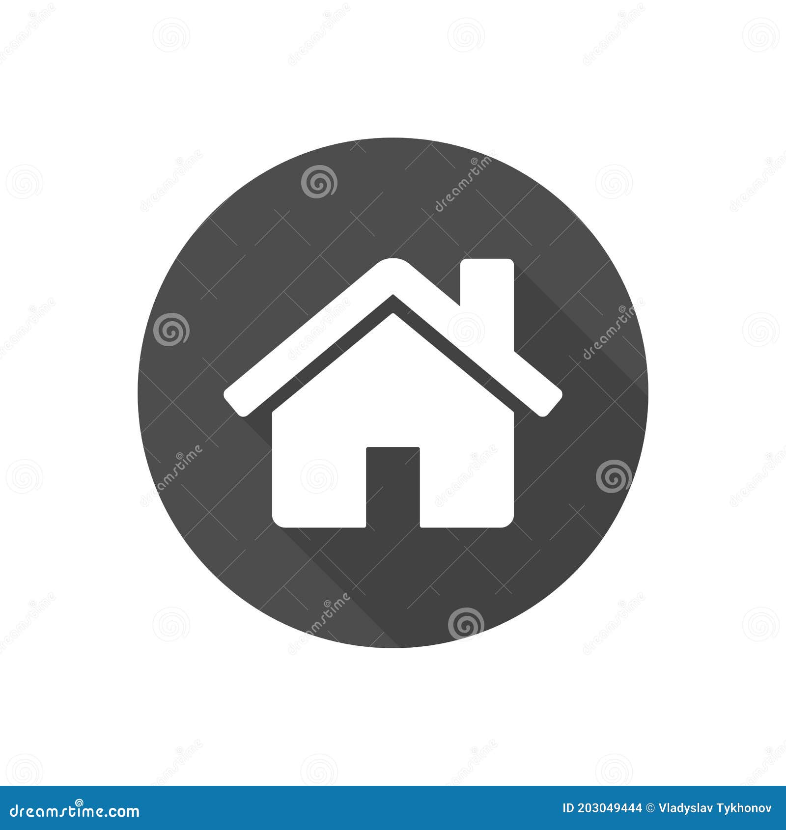 Flat Design Vector Home Icon, Gray and White Shape Circle Button. House ...