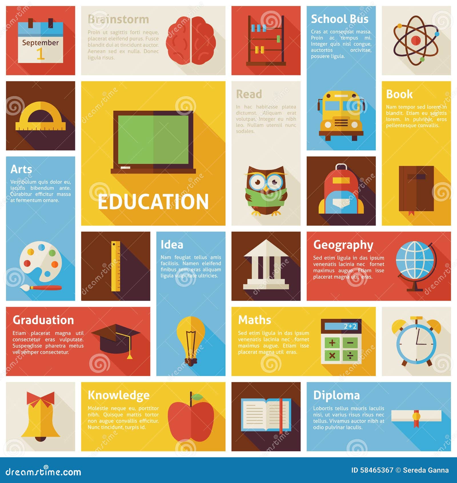 Flat Design Vector Icons Infographic Education Concept Stock Vector ...