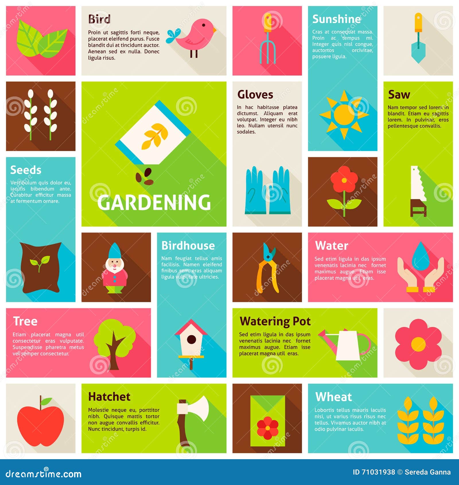 Flat Design Vector Icons Infographic Spring Gardening Concept Stock ...