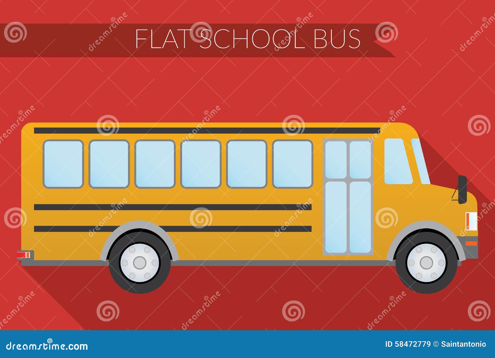 Flat Design Vector Illustration City Transportation, School Bus, Side ...