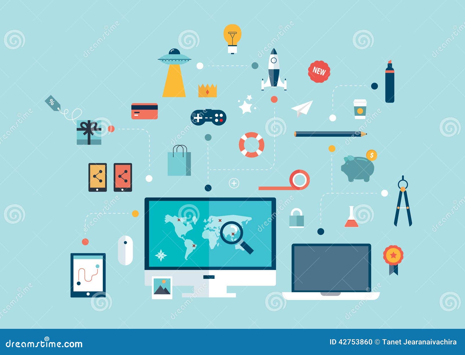 Flat Design Vector Illustration Concept of Computer Stock Vector ... Flat Design Vector Illustration Concept of Computer Stock Vector ...